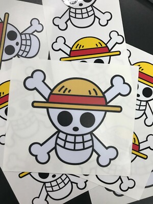x2 Luffy Sticker Straw Hat Pirate Flag Die cut Decal One Piece Anime ...