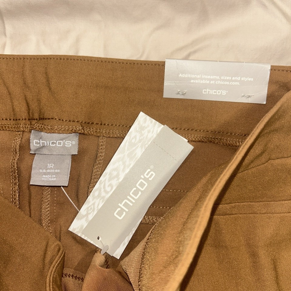 NWT Chicos Pants 1R US 8 Tan Sweet Cognac So Slim Bridgette Button Hem ...