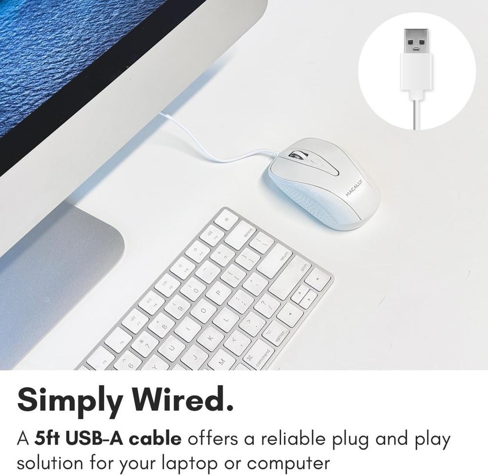 USB Wired Mouse with 3 Button, Scroll Wheel, & 5 Foot Long Cord, USB ...