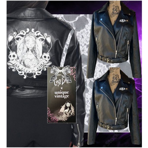 Corpse Bride X Unique Vintage Vegan Leather Moto Jacket Plus Size: XL ...