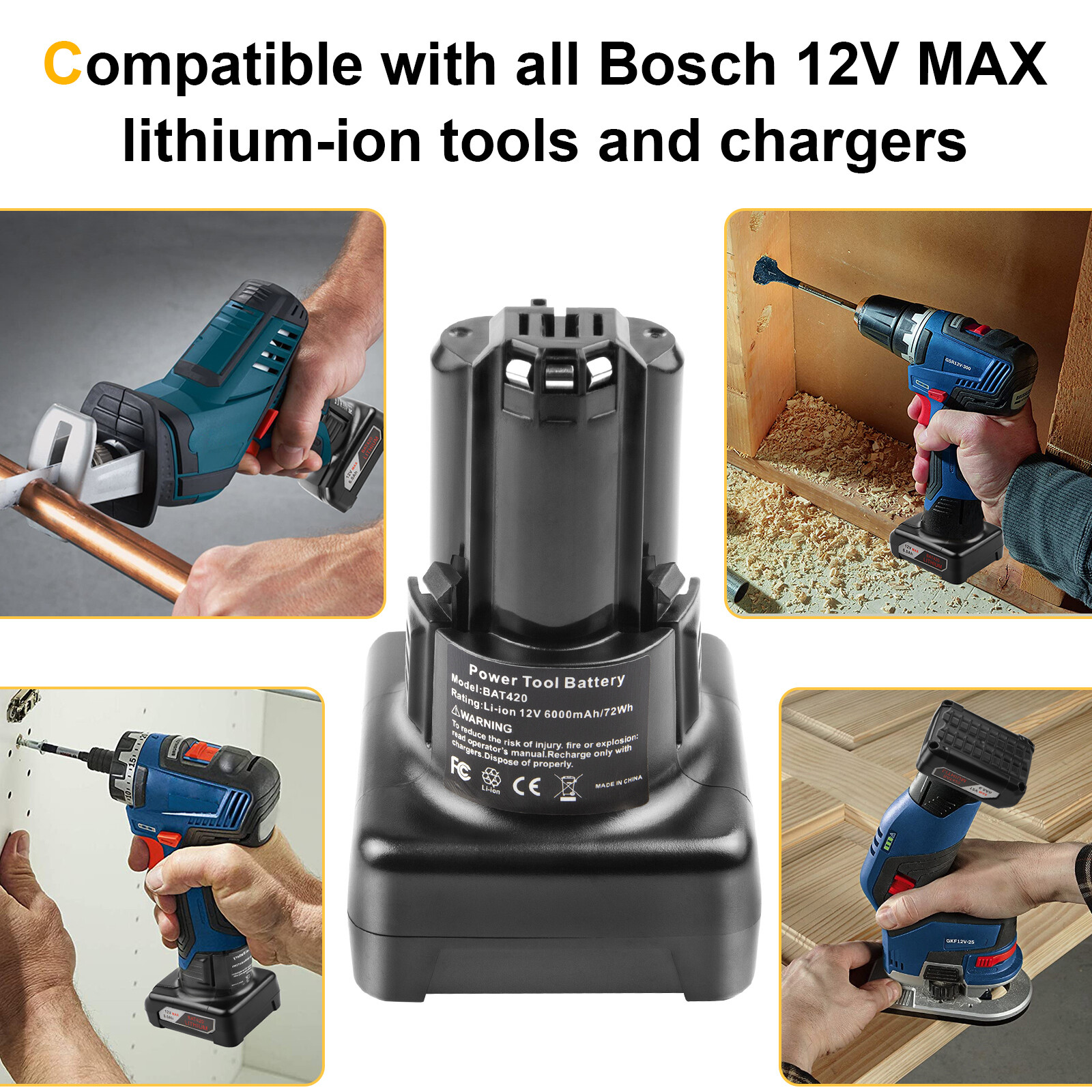 6.0Ah For BOSCH BAT420 BAT411 12V Li-ion Battery BAT 412A GSR GSB GBA ...