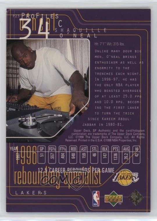 1997-98 SP Authentic Profiles Shaquille O'Neal #P23 HOF 0l19 | eBay