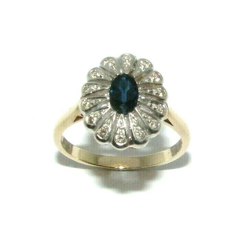 Ladies 9ct 9carat Yellow Gold Diamond & Sapphire Ring, UK Size 17 1/4 ...