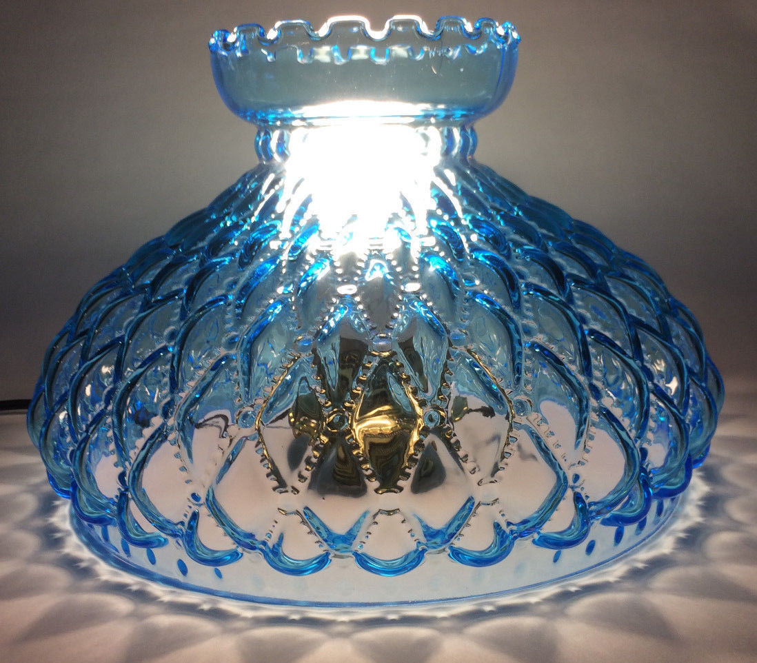 New 10" Light Blue Glass Diamond Quilted Student Lamp Shade w/ Crimp ...