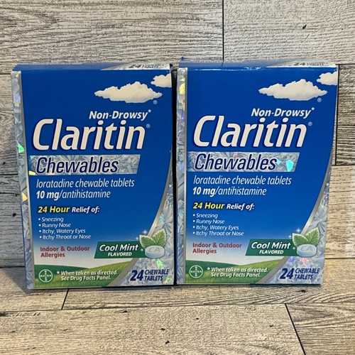 2 Boxes - Claritin Non-Drowsy Chewables, Cool Mint (24 Tabs Each) EXP ...