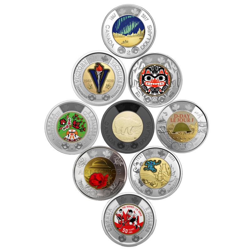 🇨🇦 Canada Full Colored Toonie $2 Dollars Unique 9-Coins Set, 2017 ...