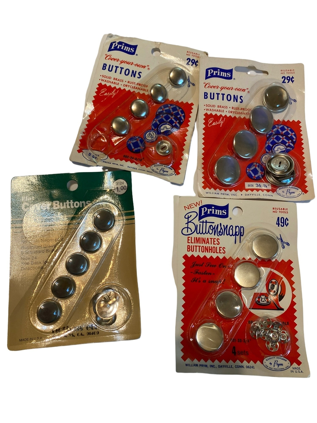 Vintage lot of 4 cover your own buttons metal NIP | eBay