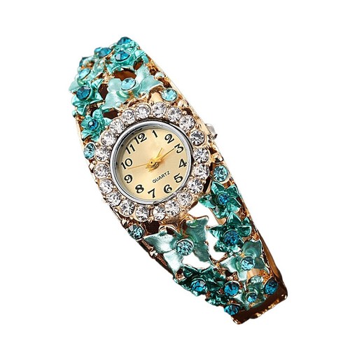 NEW Luxury Women Watch Quartz Flower Rhinestone Bangle Design Holiday ...
