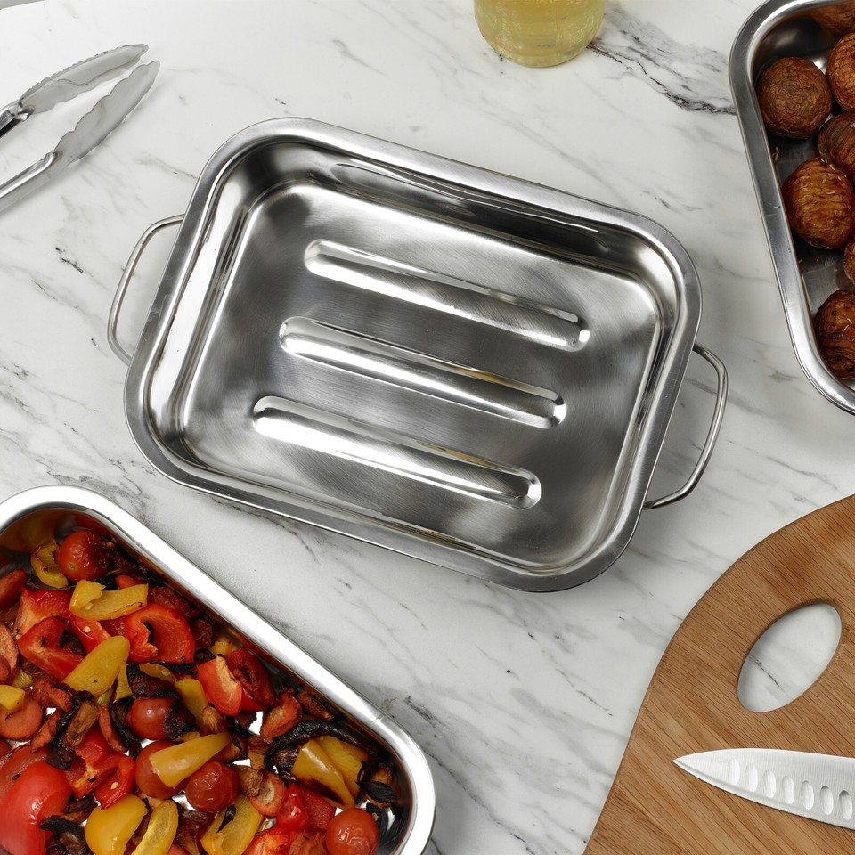 3 Pcs Stainless Steel Roasting Oven Trays Tins Dish Set Roaster ...