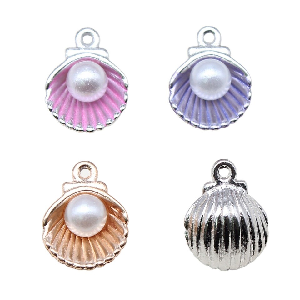 50 pcs Tibetan Silver Alloy Enamel Shell Pearl Charms 15X12MM DIY ...
