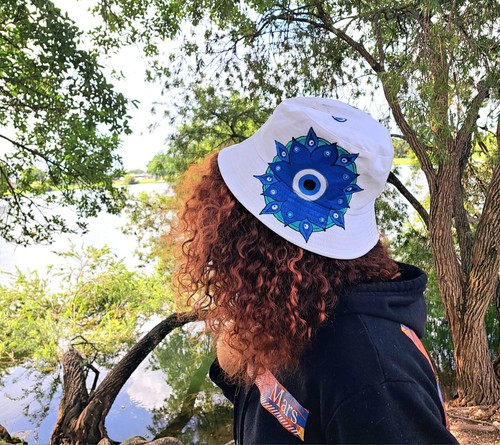 Hat Bucket Hand painted hat with evil eye & mandala decoration | eBay