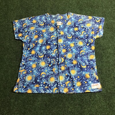 Scrubs By Design Womens Scrub Top Sz S Cotton- Sun Moon Zodiac ...