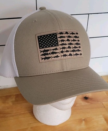 Columbia PFG Fish Flag Patch Fitted Trucker Hat Tan Flexfit Size XL | eBay