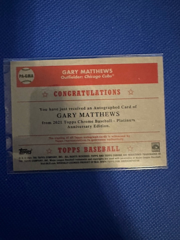 2021 Topps Chrome Platinum Anniversary #PA-GMA Gary Matthews On Card ...