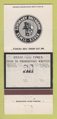 Matchbook Cover - State Times Morning Advocate Baton Rouge Prohibition ...