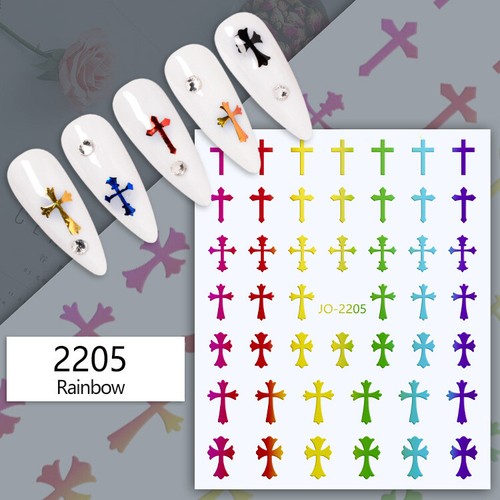 Cross Nail Art Sticker Gold Silver Black White Nail Decals 9 Colors 5 ...