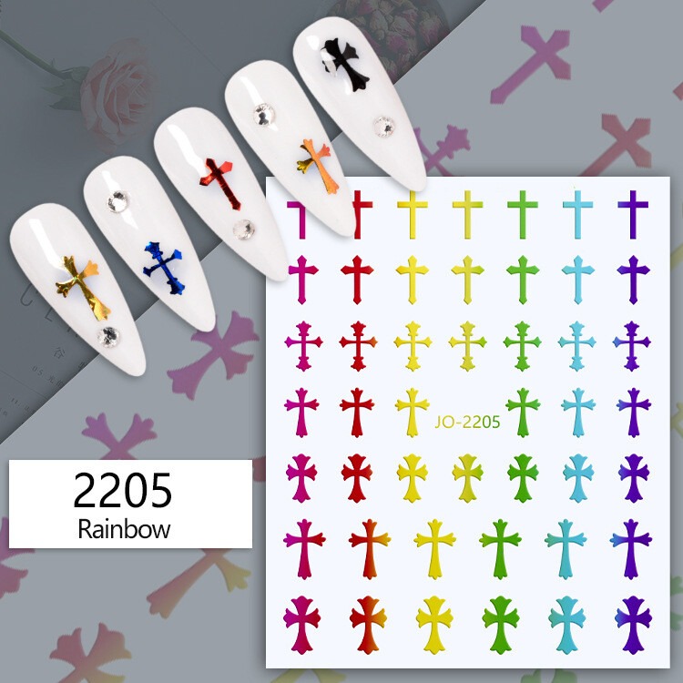 Cross Nail Art Sticker Gold Silver Black White Nail Decals 9 Colors 5 ...