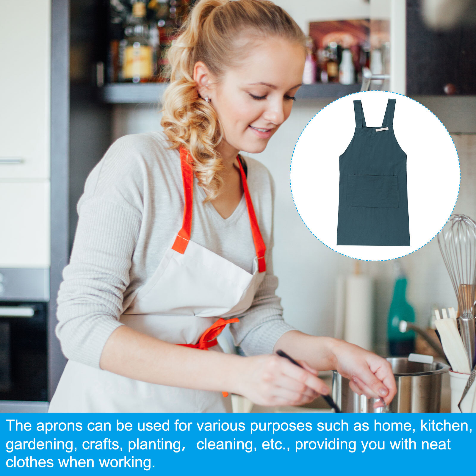 Cotton Aprons, 78 x 104cm Adjustable Bib Kitchen Apron with Pockets ...