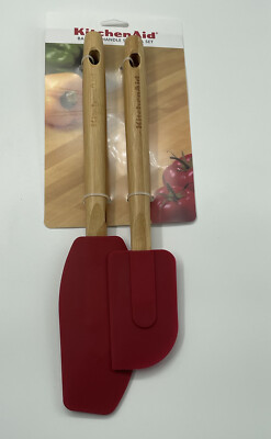 KitchenAid 2pc Silicone Spatula Bamboo Handle Red Mixing Bake Mixer ...