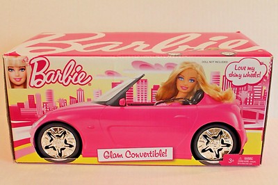 Barbie Pink Glam Convertible Car Doll Vehicle w Pink & White Patterned ...