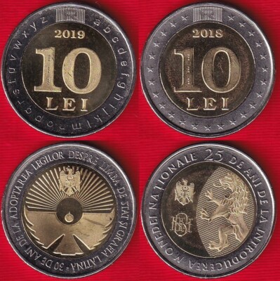 Moldova set of 2 coins: 10 lei 2018-2019 "Currency, Language ...