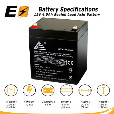 ExpertBattery 12V 4.5AH 12 Volt 4.5 Amp Hour Sealed Lead Acid (SLA ...
