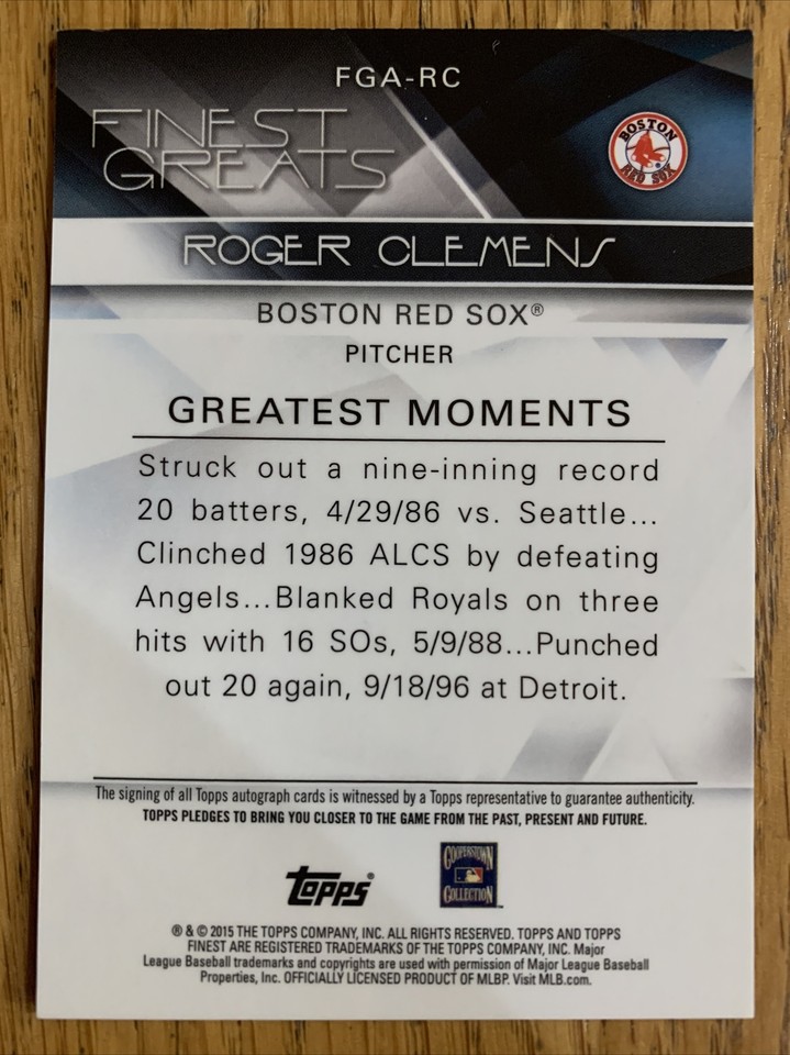 Roger CLEMENS🔥2015 Topps Finest Greats Orange Refr ON CARD AUTO #FGA-RC ...