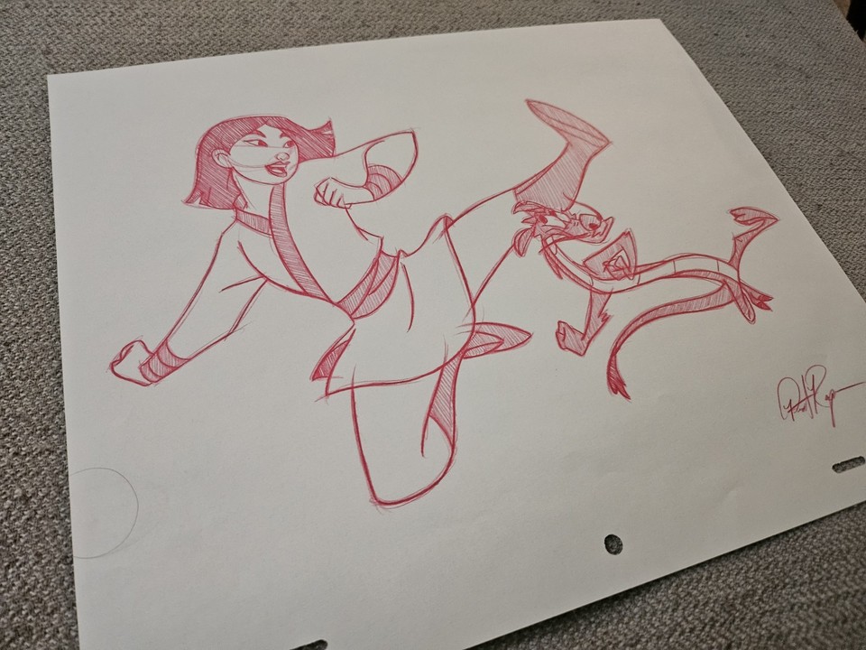 Disney Mulan And Mushu kicking Drawing/Sketch Animation Art Handmade | eBay
