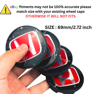 Set of 4 Wheel Rim Center Hub Caps Black Red 69mm / 2.71 inch , Fit for ...