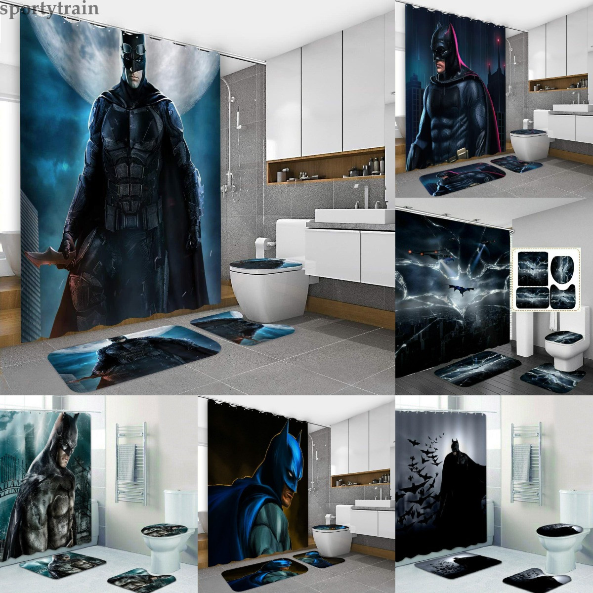 Superhero Bathroom Decor Batman Shower Curtain Toilet Lid Cover Bath