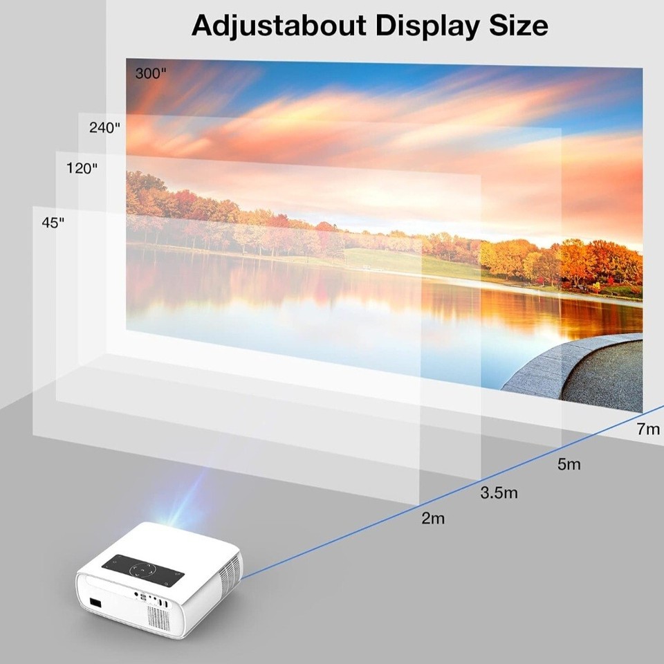 Native 1080P WiFi Bluetooth Projector Upgraded 15000L HD Video ...