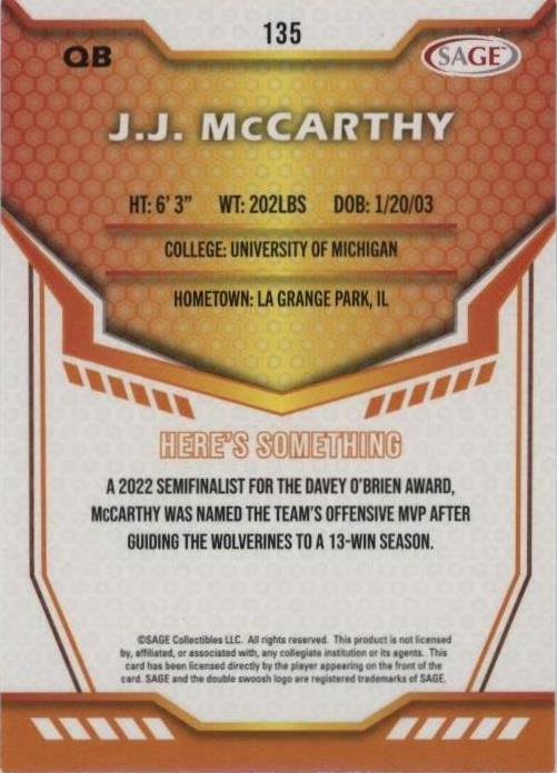 2024 Sage Low Series J.J. McCarthy #135 for sale | eBay