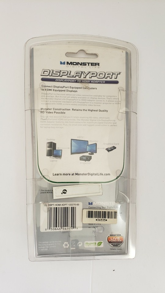 Monster Digital Life DisplayPort to HDMI Adapter - New in Package | eBay