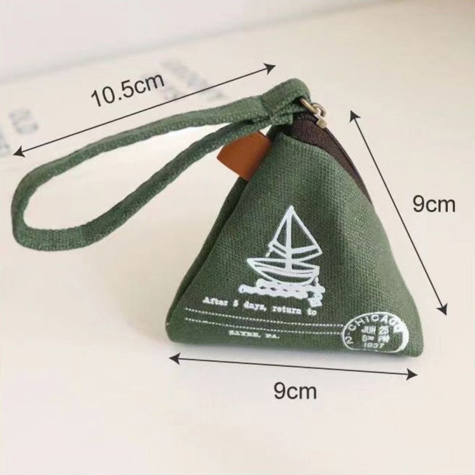 Canvas Coin Wallet Iron Tower Pattern Mini Coin Bag Zongzi Shaped Zero ...
