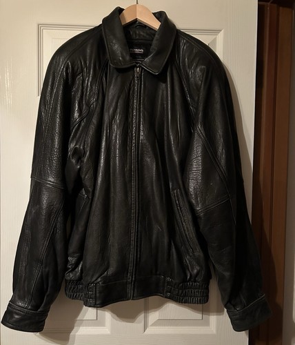 Men’s Size Large Tall Black Leather Bomber Lined Softshell Jacket Full ...