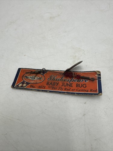 vintage fishing lure SHAKESPEARE BABY JUNE BUG ON OLD ORANGE CARD ...