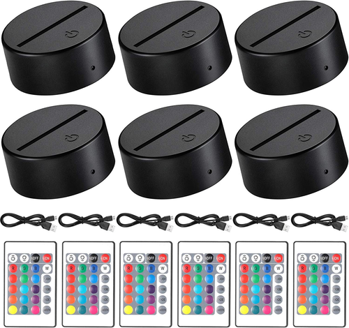 6 Pieces 3D Night LED Light Lamp Base 16 Colors LED Light Display Base ...