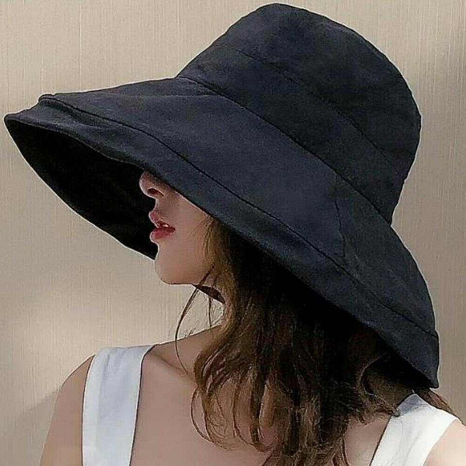 Women Wide Brim Fisherman Hat Beach Bucket Summer Foldable Cap Sun ...