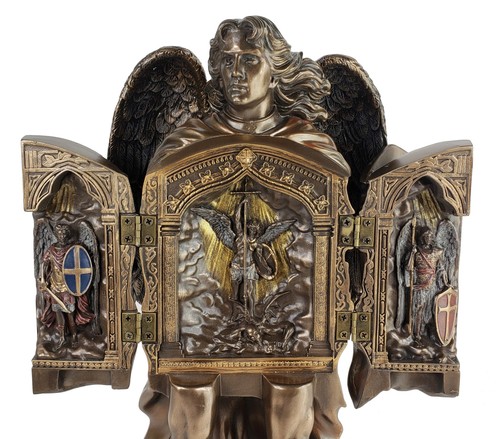 11" Saint Michael ARCHANGEL TRIPTYCH Statue W/ Sword Shield Bronze ...