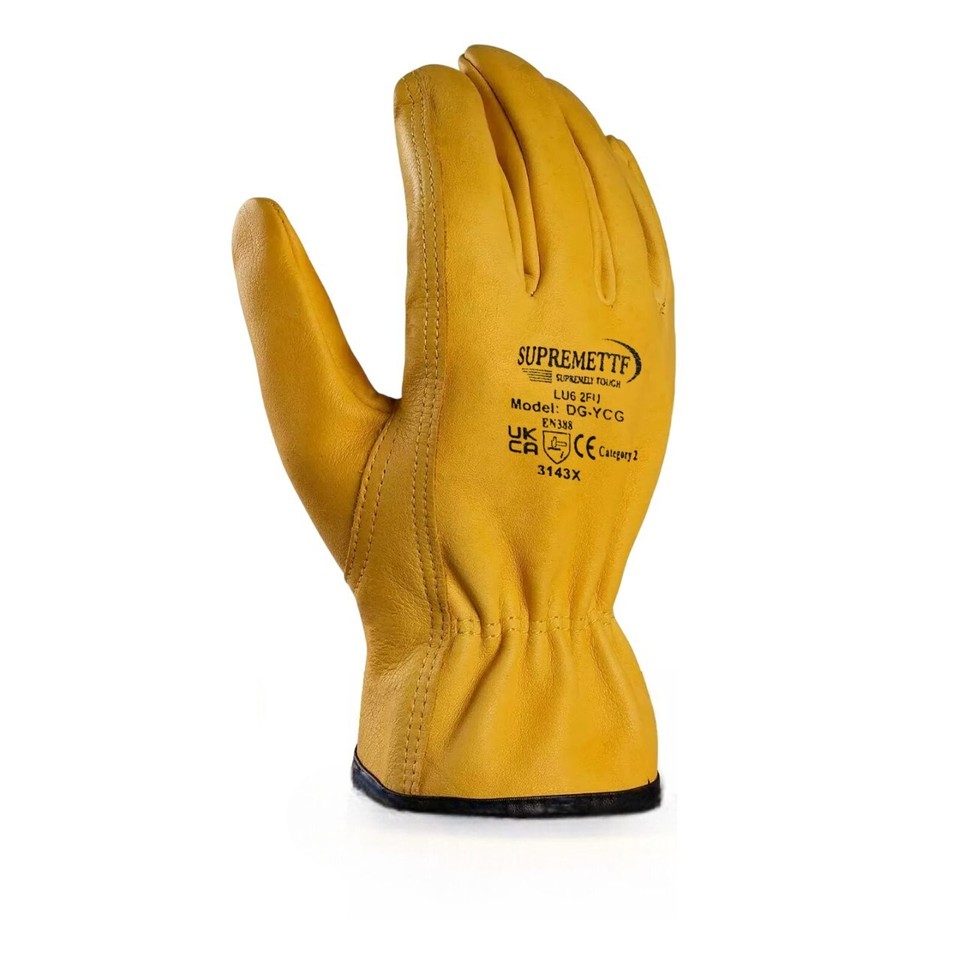 Premium Yellow Leather Driver Work Gloves Fleece Lined Lorry Truck ...