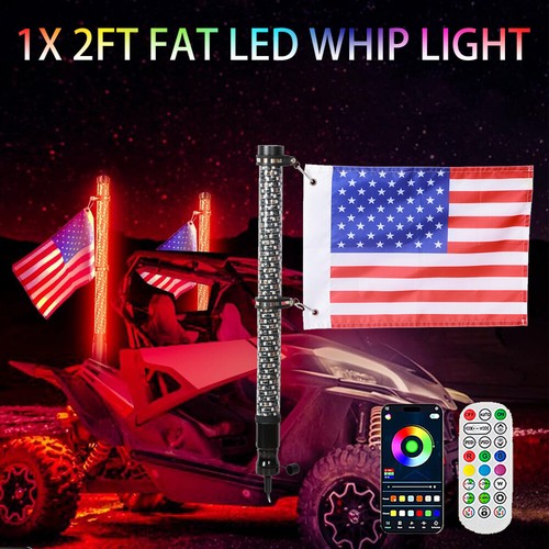 2FT Fat Spiral LED Whip Light Antenna RGB Chasing For UTV ATV Polaris ...