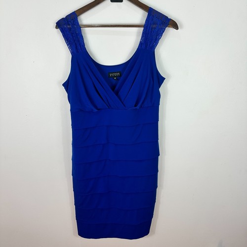 Enfocus Women Dress 14W Blue Sleeveless Lace Strap Tiered Bodycon Party ...