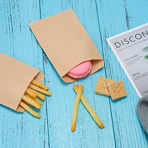 100 Pack 3x5 Inches Natural Kraft Paper Bags for Bakery Cookies Treats ...