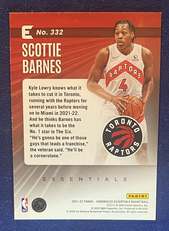 2021-22 Panini Chronicles Essentials Scottie Barnes Rookie Card #332 RC ...