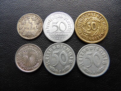 Germany 6 different 50 penning coin 1905 -1944 Collection VINTAGE WWII ...