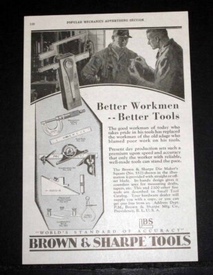 1929 OLD MAGAZINE PRINT AD, BROWN & SHARPE TOOLS, BETTER TOOLS-BETTER ...