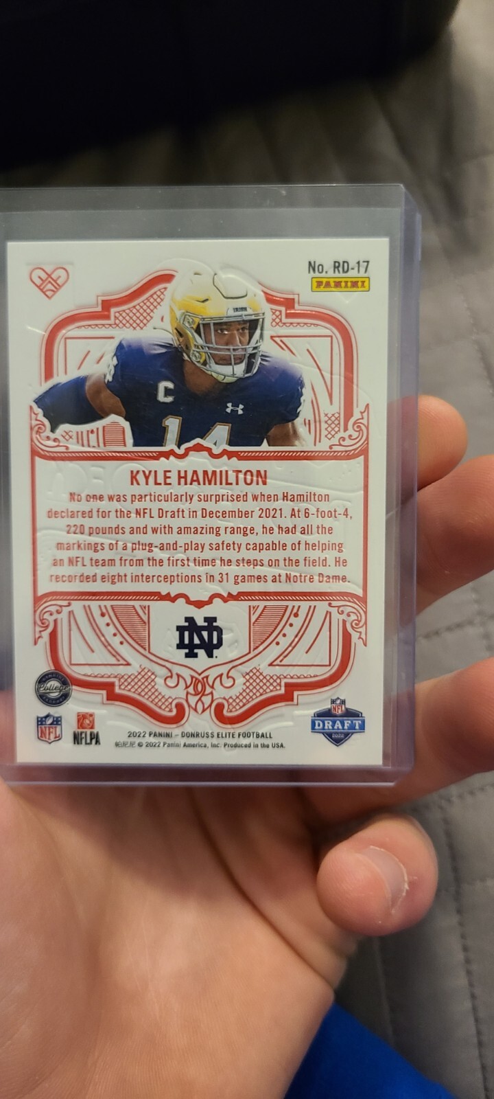 2022 Panini Donruss Elite - Rookie On Deck #RD-17 Kyle Hamilton (RC ...
