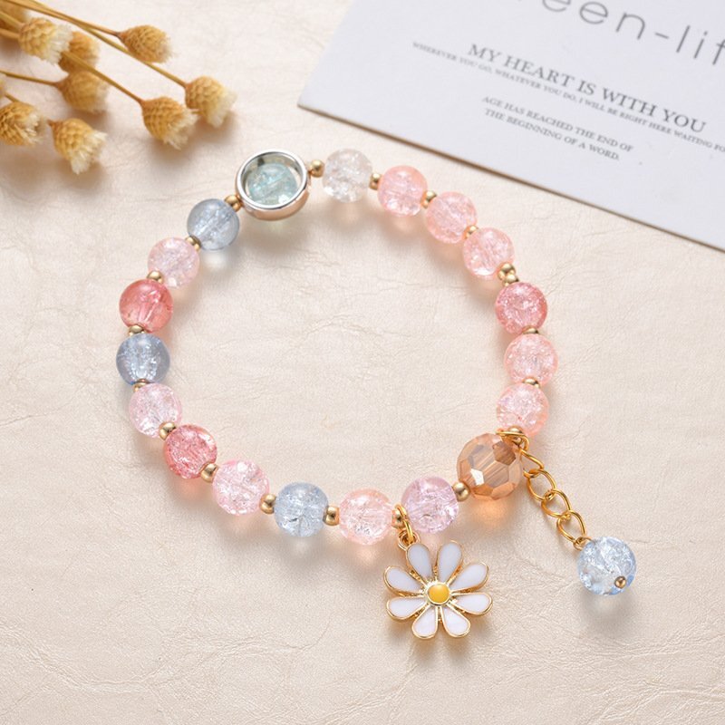 Fashion Crystal Daisy Flower Charm Lucky Bracelet Women Girls Party ...