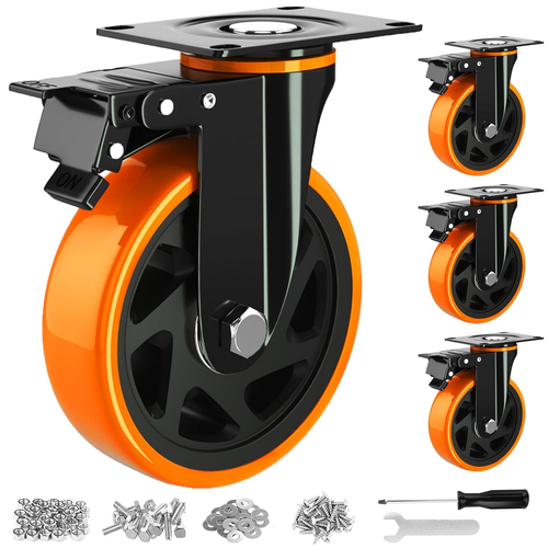 6 Inch Caster Wheels, Casters Set of 4, Heavy Duty Casters with Brake ...