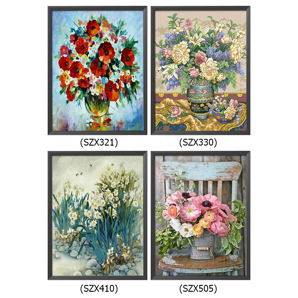 Handmade Art 11CT Kit Stamped Blooming Flowers Needlework DIY Print ...